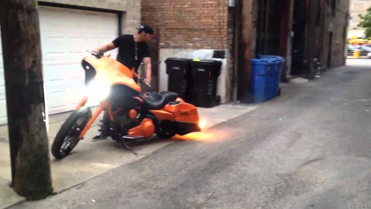 Custom Bagger Street Glide Harley Flame thrower kit - YouTube