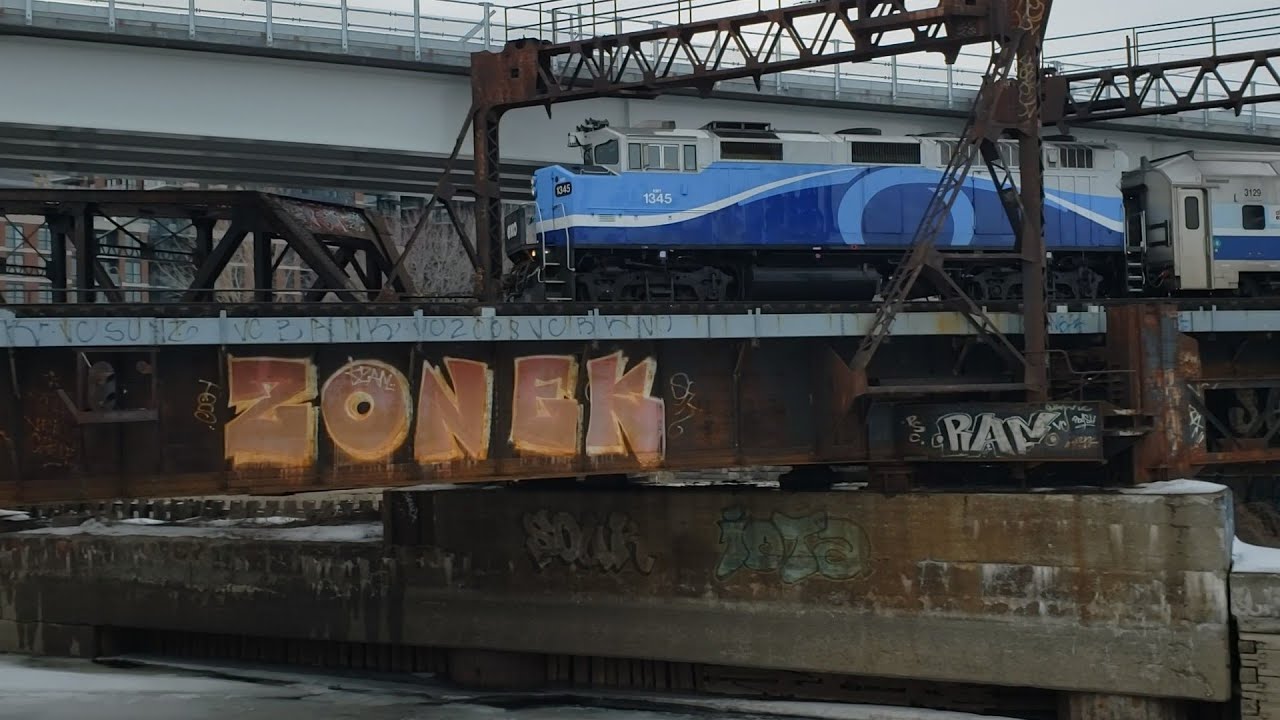 WINTER TRAINS EXO F59PH and Multilevel Coaches at Lachine Canal Bridge ...