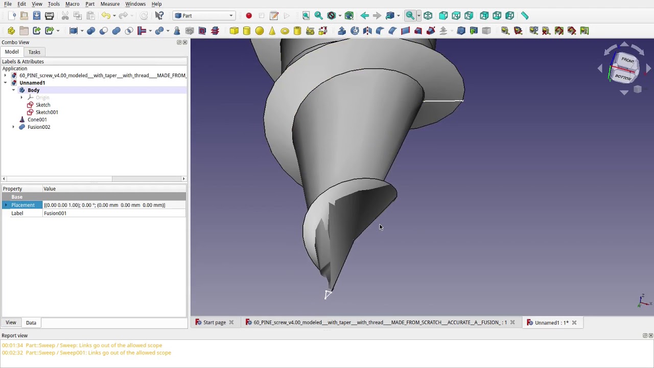 Creating a simple woodscrew in FreeCAD - YouTube
