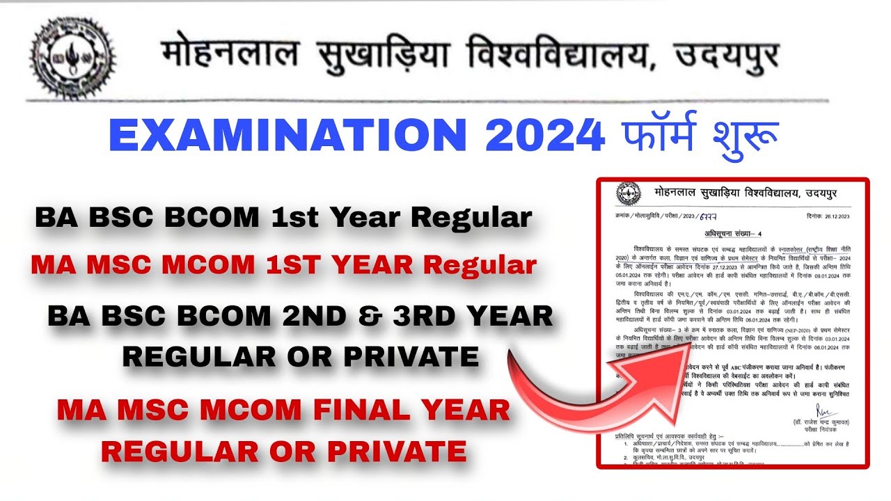 mlsu exam form 2024 शुरू BA BSC BCOM MA MSC MCOM ( Regular & Private ...