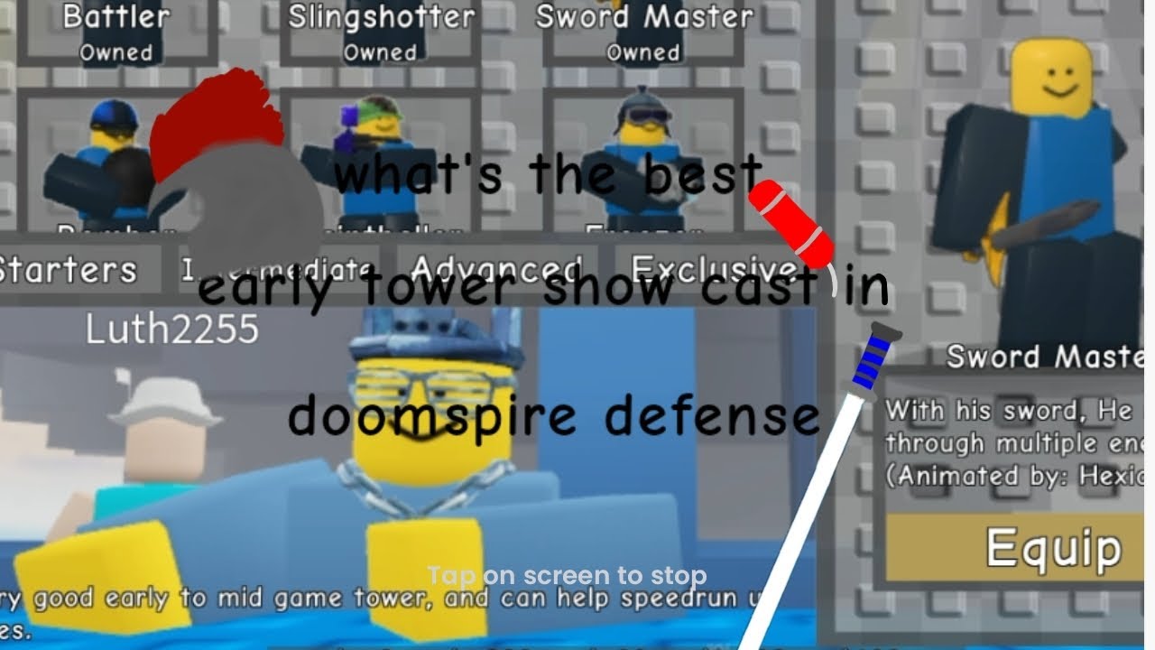 show cast all the Early towers in doomspire defense: Roblox doomspire ...
