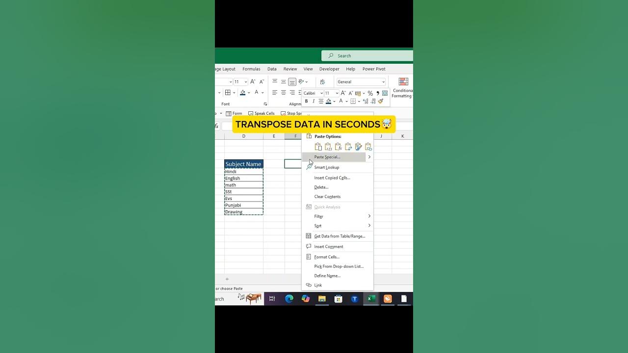 Transpose Data in seconds | EXCEL WITH RAJNI | #excelshorts #exceltech #excelformula #exceltips ...