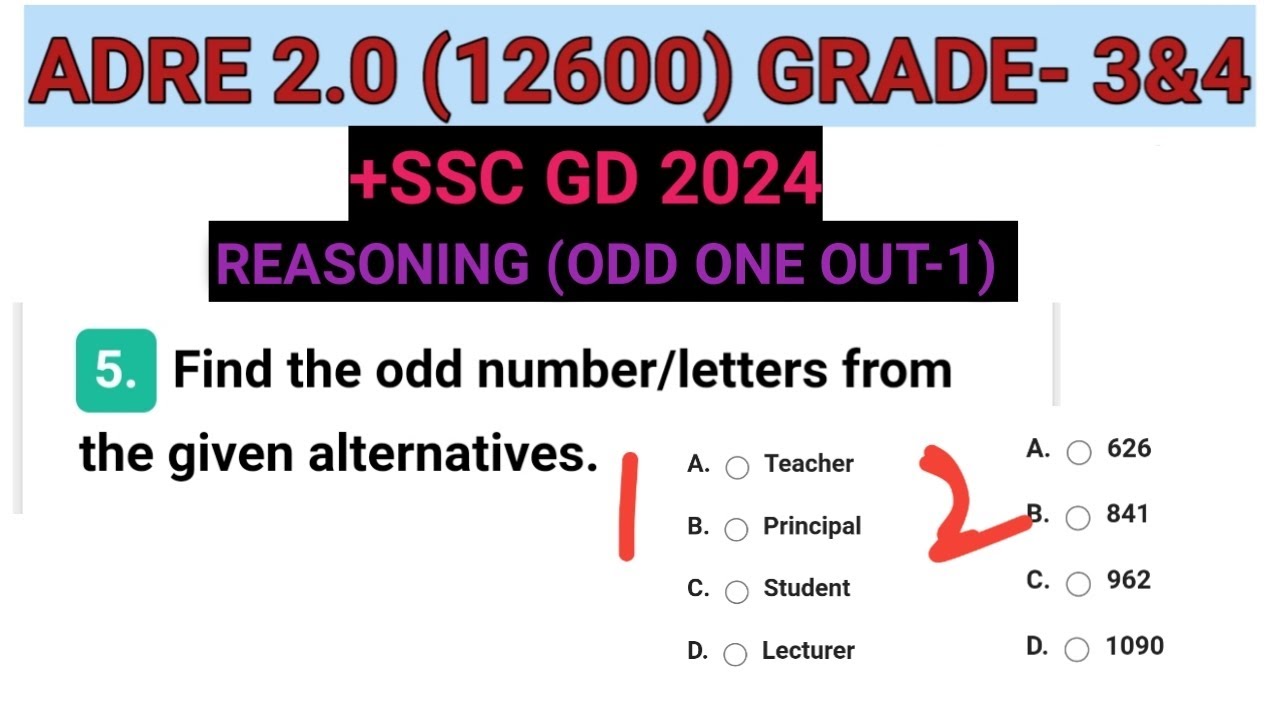 Reasoning for grade 3&4 // adre(12600) +sscgd2024//odd one out ...