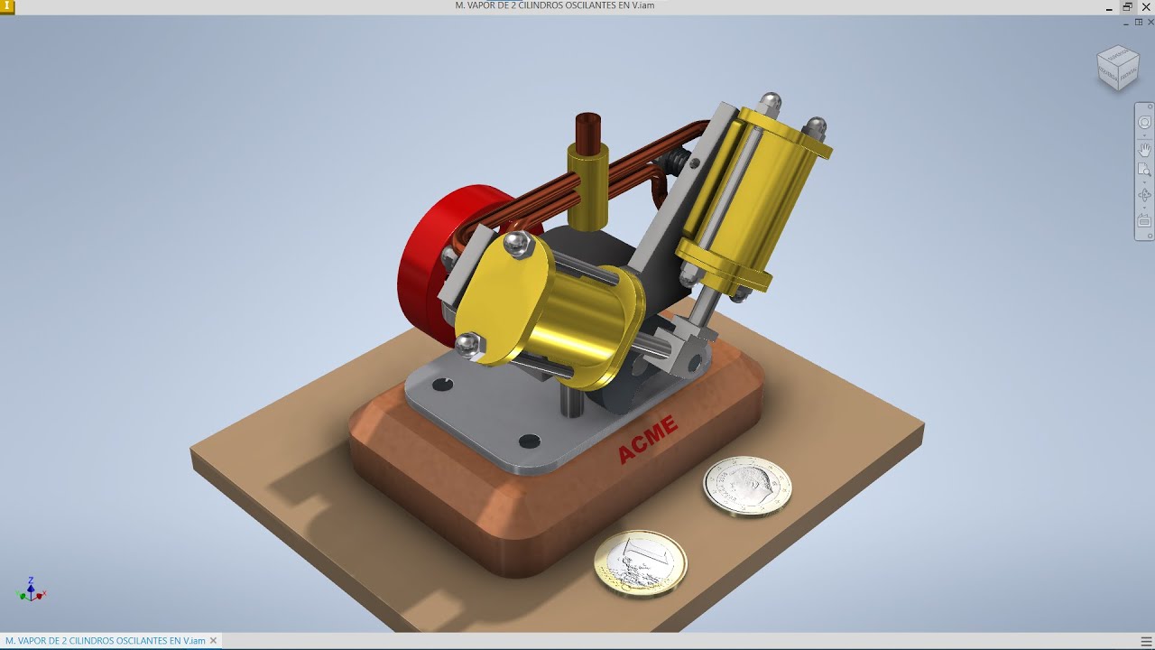 AUTODESK INVENTOR MAQUETA DE UNA MÁQUINA DE VAPOR DE 2 CILINDROS ...