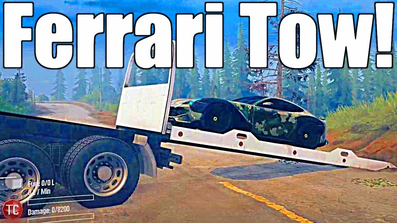 SpinTires MudRunner: Towing a Wrecked Ferrari F12!! TC's Towing - YouTube