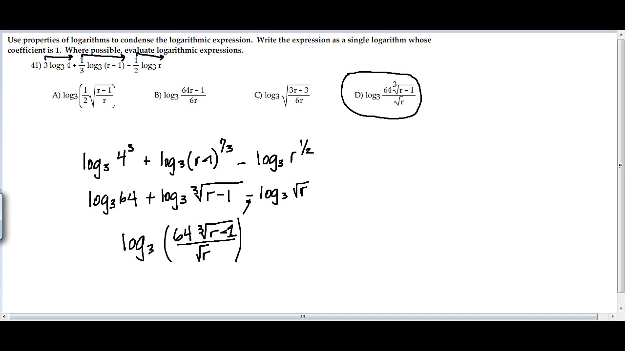 Logarithms - using product rule, quotient rule and power rule - YouTube