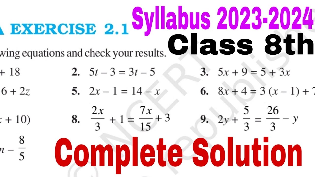 Class 8th Exercise 2.1 linear equations in one variable| New Syllabus 2023-24| NCERT solutions ...