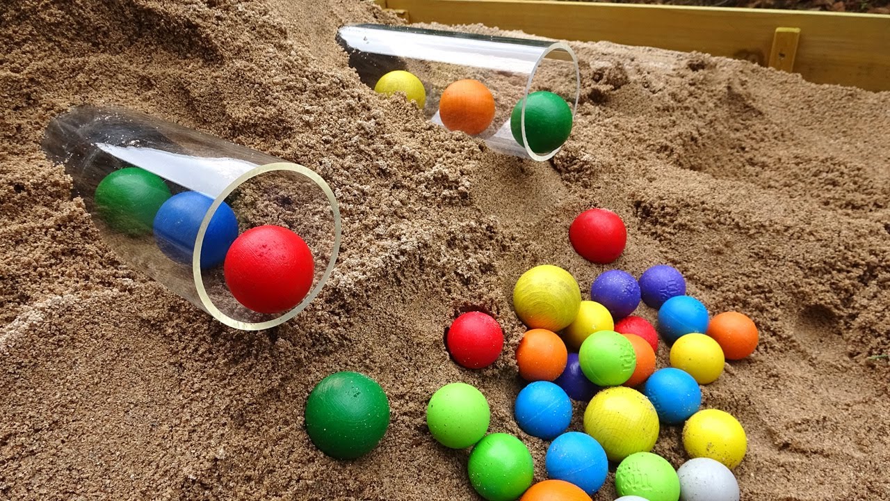 Marble run race ☆ Big colorful ball & transparent pipe double tunnel ...