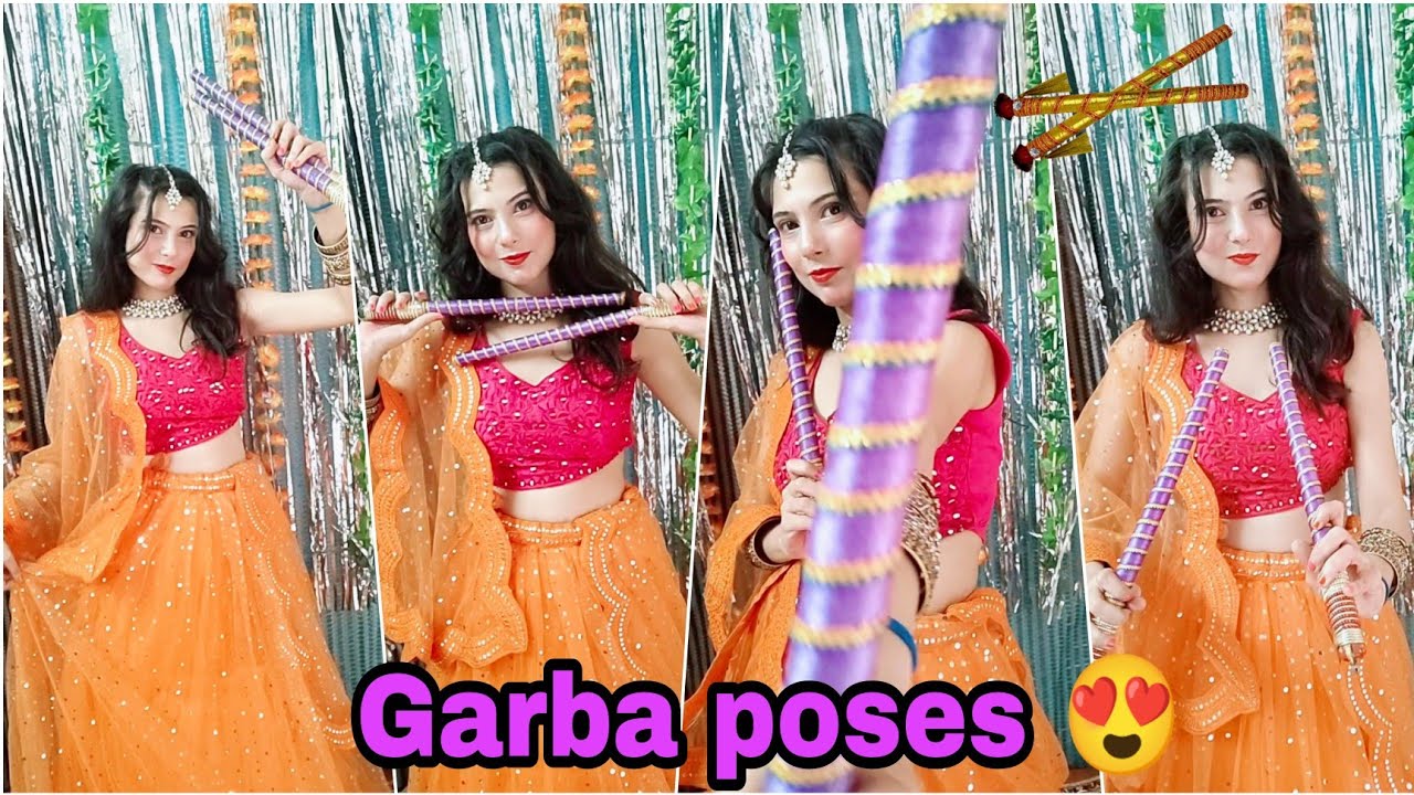 Navratri Garba poses with dandiya for girls 😍// New garba poses for ...