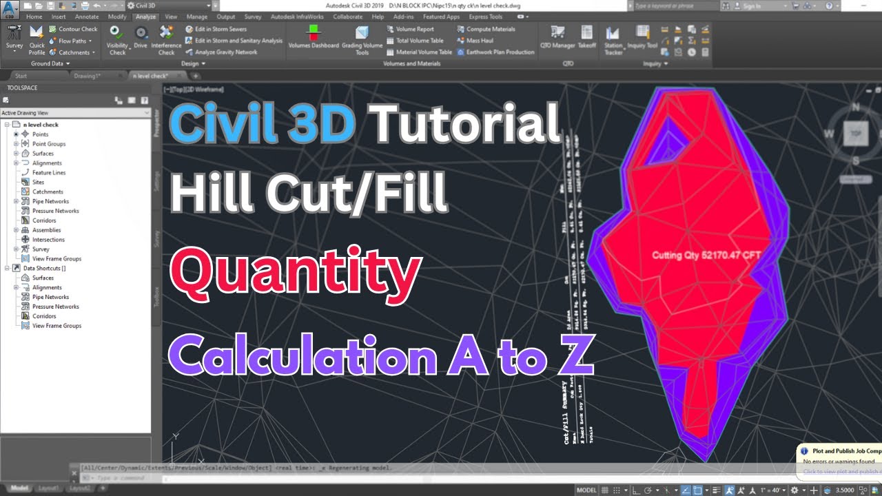 Civil 3D Tutorial: A-Z Guide to Hill Cut & Fill Quantity - YouTube