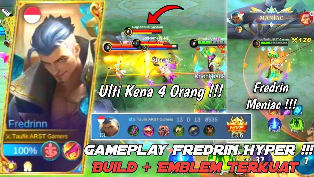 Meniac !!! | Gameplay Fredrin Hyper | Build + Emblem Terkuat !!!| # ...