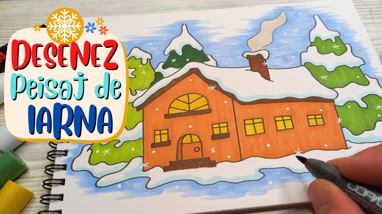 Desen PEISAJ de IARNA ️ Invata cum se Deseneaza si Coloreaza Usor Pas ...