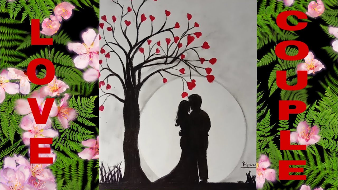 How to draw love couple, under the love Tree - YouTube