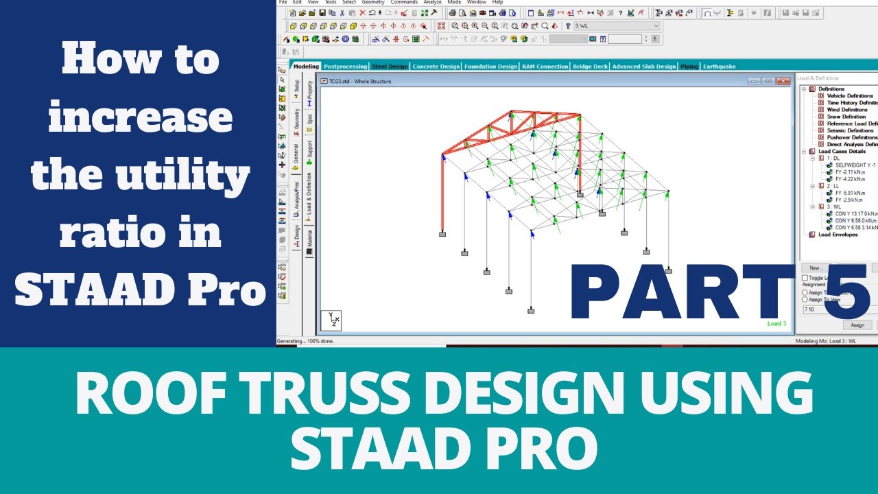 5. Roof truss design in STAAD Pro | Optimising the Utility ratio | IS ...