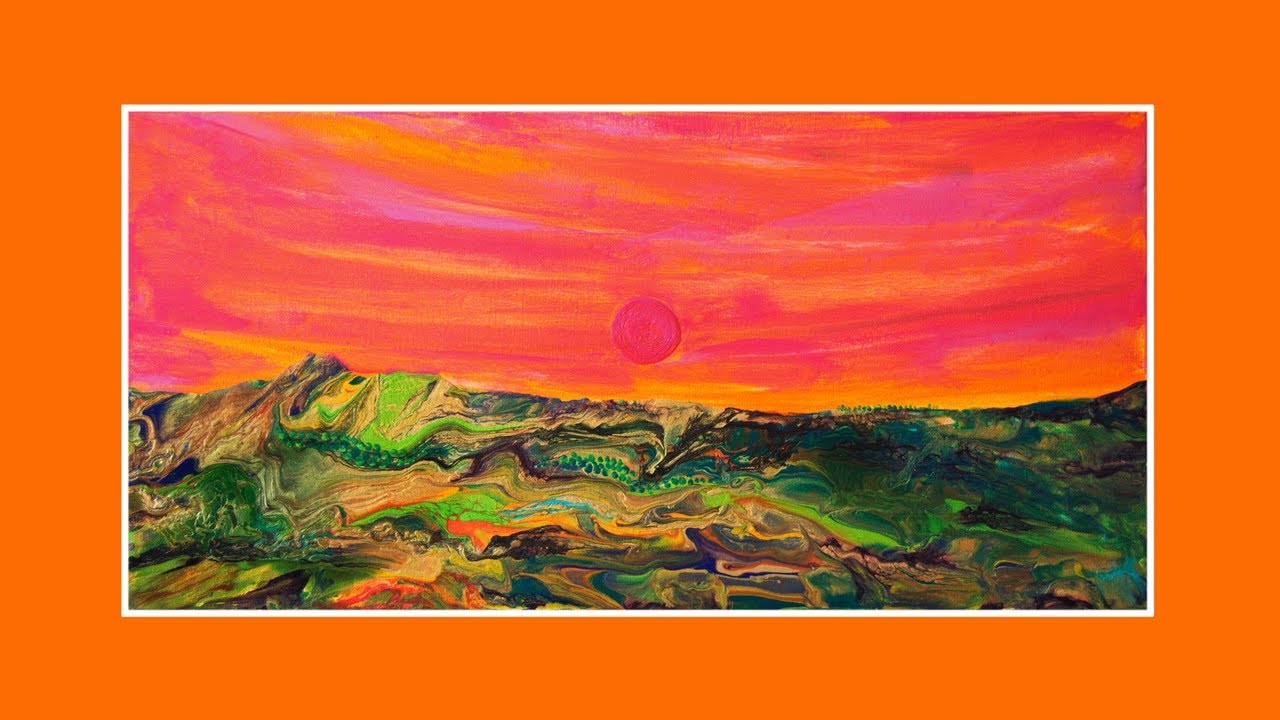 #9704 Red Sun Landscape Contemporary Art Fluid Acrylics 5.23.2024 - YouTube