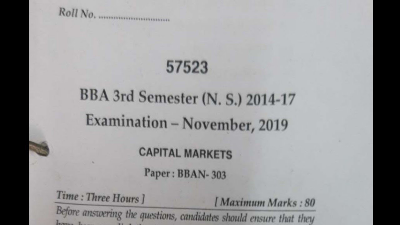 MDU 2019 || BBA 3rd Sem || Capital Markets || Question Paper || # ...