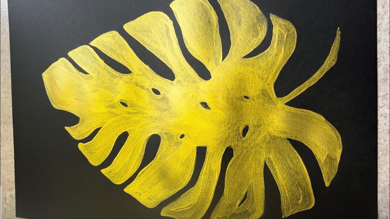 Monstera leaf painting | Diy golden leaf painting - YouTube