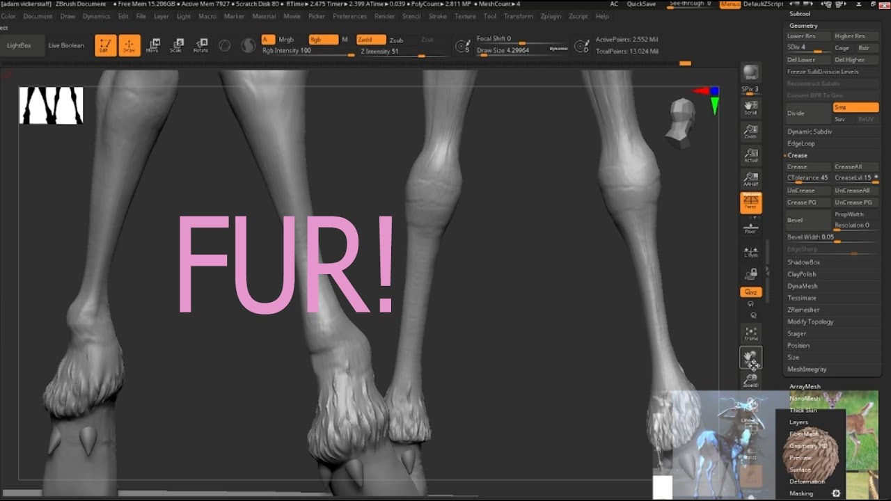 Creating fur using alphas in zbrush – part 6 of the Centaur tutorial series - YouTube