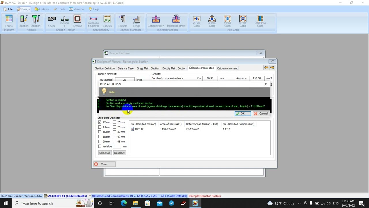 3 Design Steel Bar of Slab Strip by RCM ACI Builder - YouTube