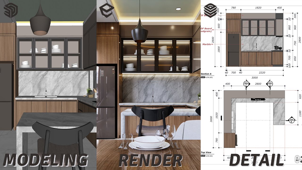 Layout SketchUp Lesson#22 Kitchen Design and Detail Layout SketchUp ...