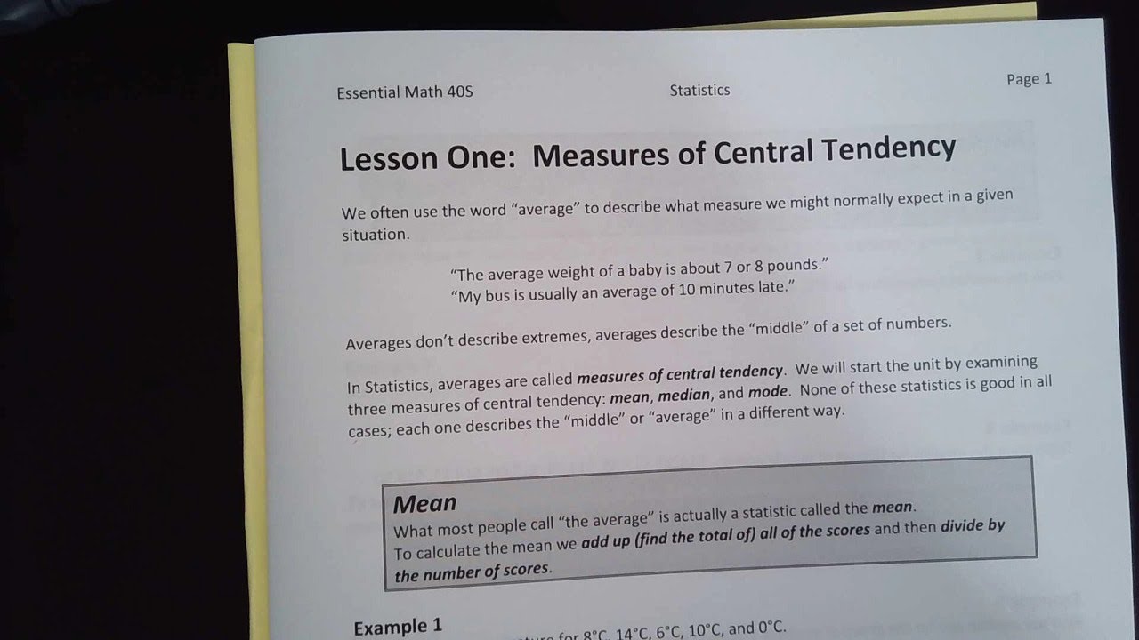 Lesson 1 Measures of Central Tendencies - YouTube