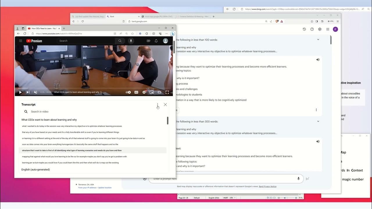 AI • Summarize YouTube Videos & Transcripts • Google Bard • Microsoft ...
