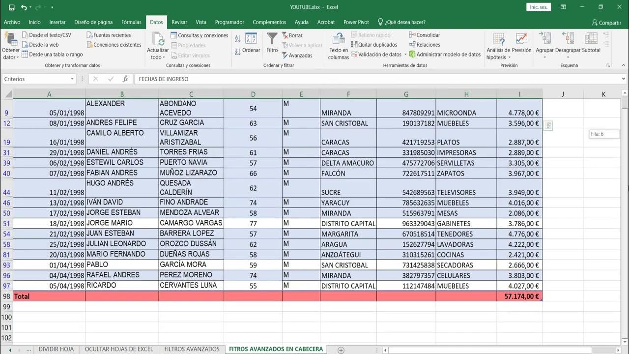 EXCEL INTERMEDIO 05 FILTROS AVANZADOS EN CABECERA DE EXCEL - YouTube