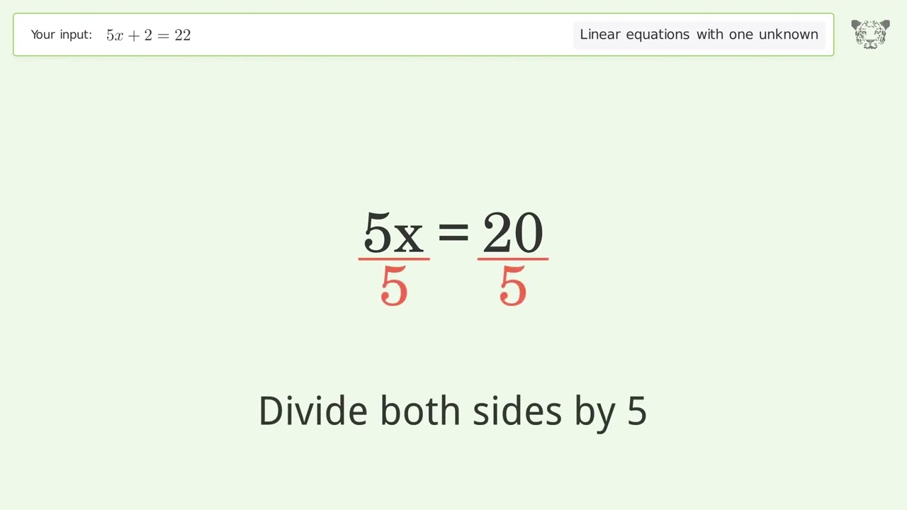 Linear Equation With One Unknown Solve 5x 2 22 Step by step Solution Linear Equation With One Unknown Solve 5x 2 22 Step by step Solution