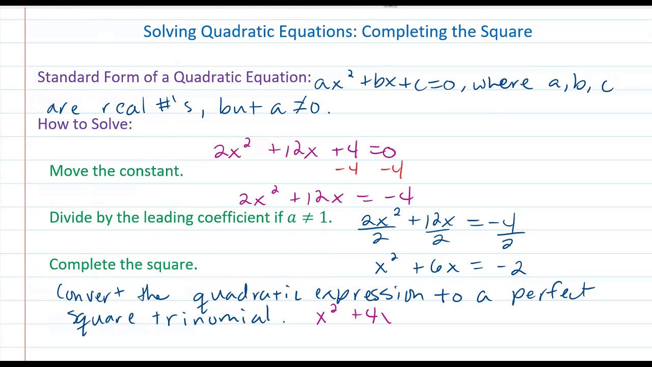 Solving Quadratic Equations: Completing the Squares - YouTube