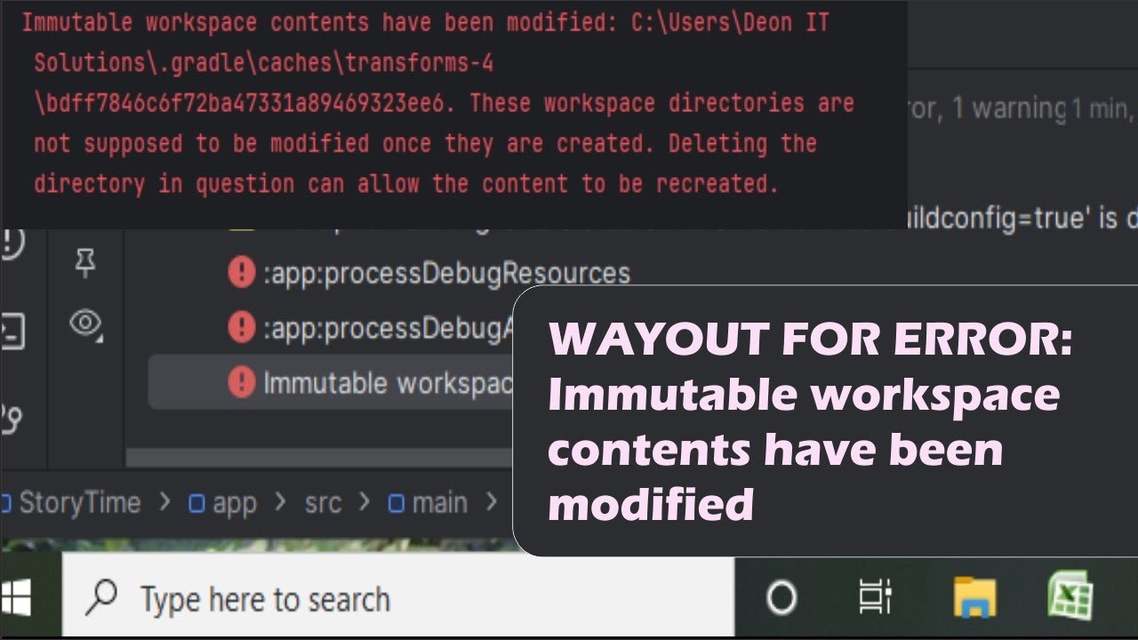 Solution - Immutable workspace contents have been modified Android Studio - YouTube