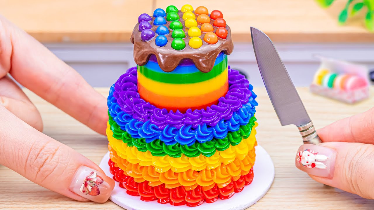 Miniature Rainbow Pop It Cake Decorating 🌈 Making Rainbow Buttercream ...