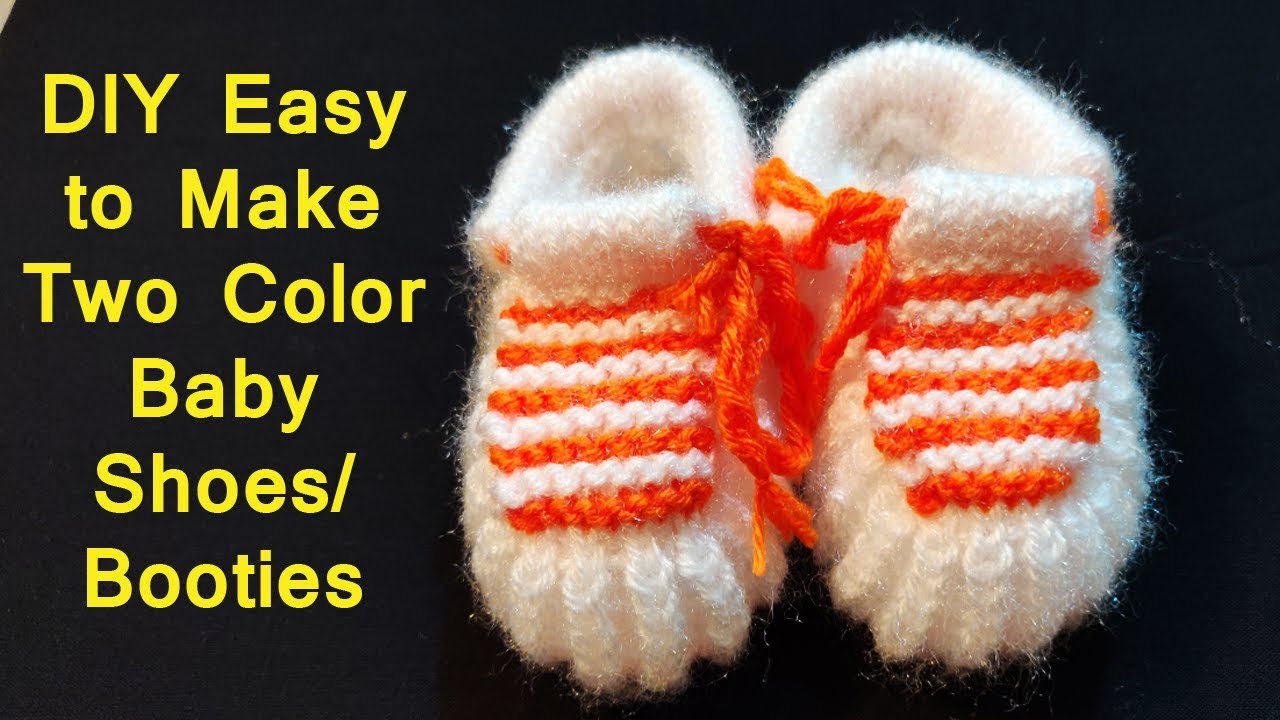 Very Easy Baby Booties || Knitting two Color Baby Shoes - YouTube