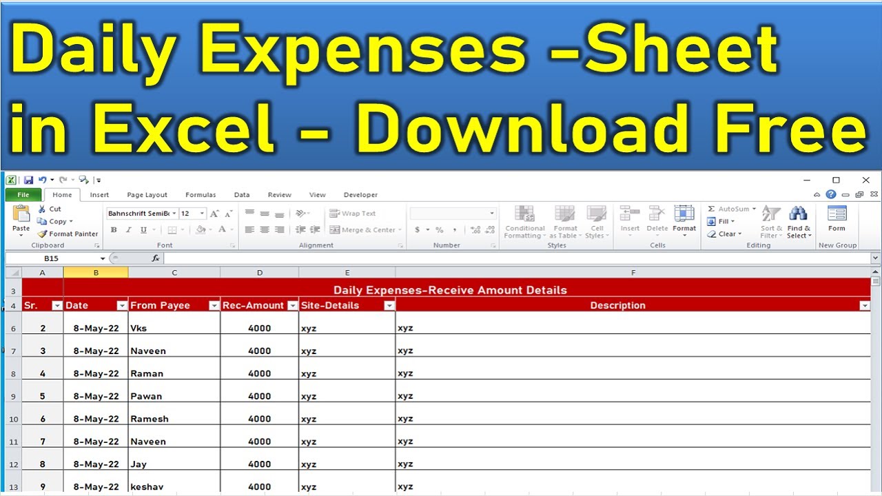 Daily Expenses Excel Sheet Download Free YouTube Daily Expenses Excel Sheet Download Free YouTube