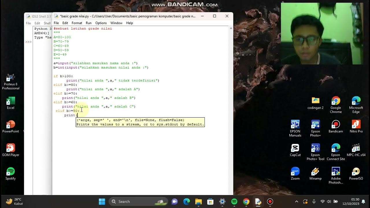 Tutorial membuat grade nilai basic python dengan menggunakan idle python - YouTube