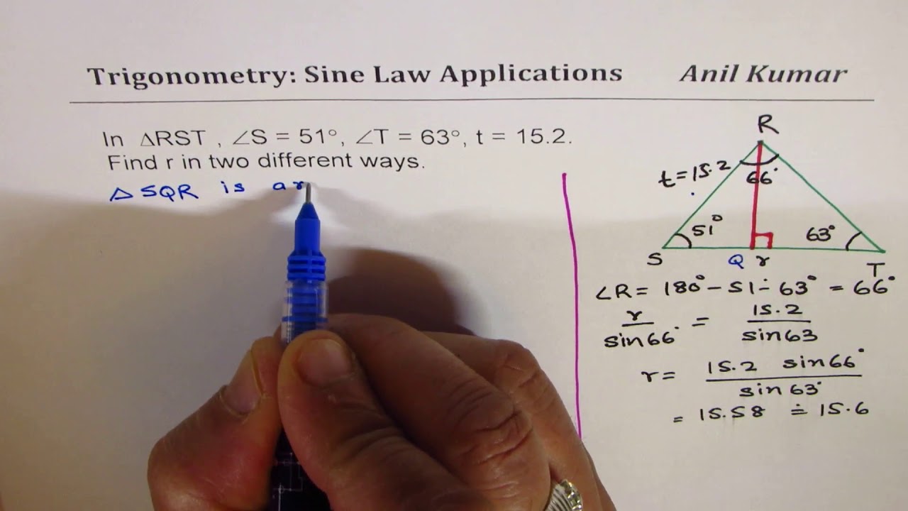 Trig Ratio and Sine Law Application to Solve Triangle AAS - YouTube