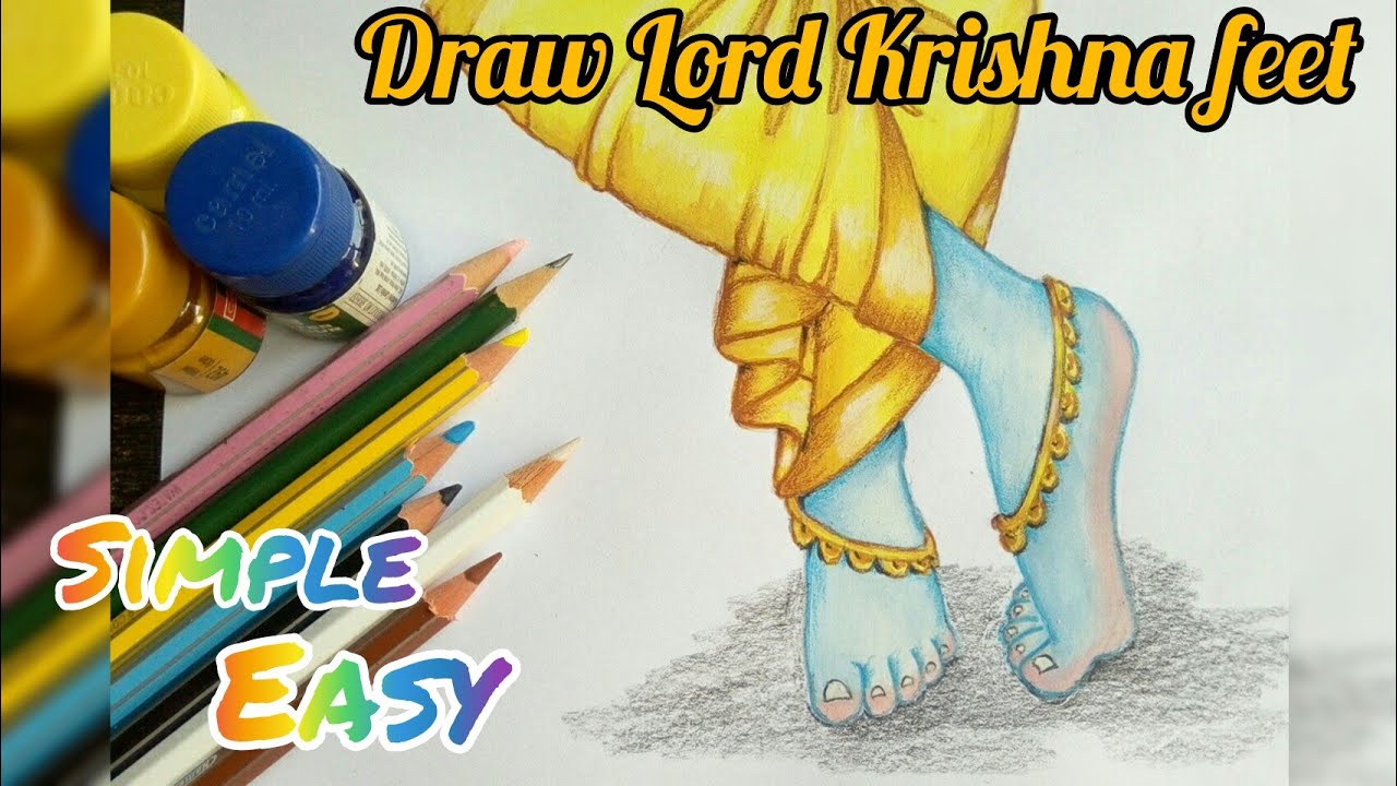 Lotus feet of Lord Krishna |Step by step| Easy drawing | Janmashtami |# ...
