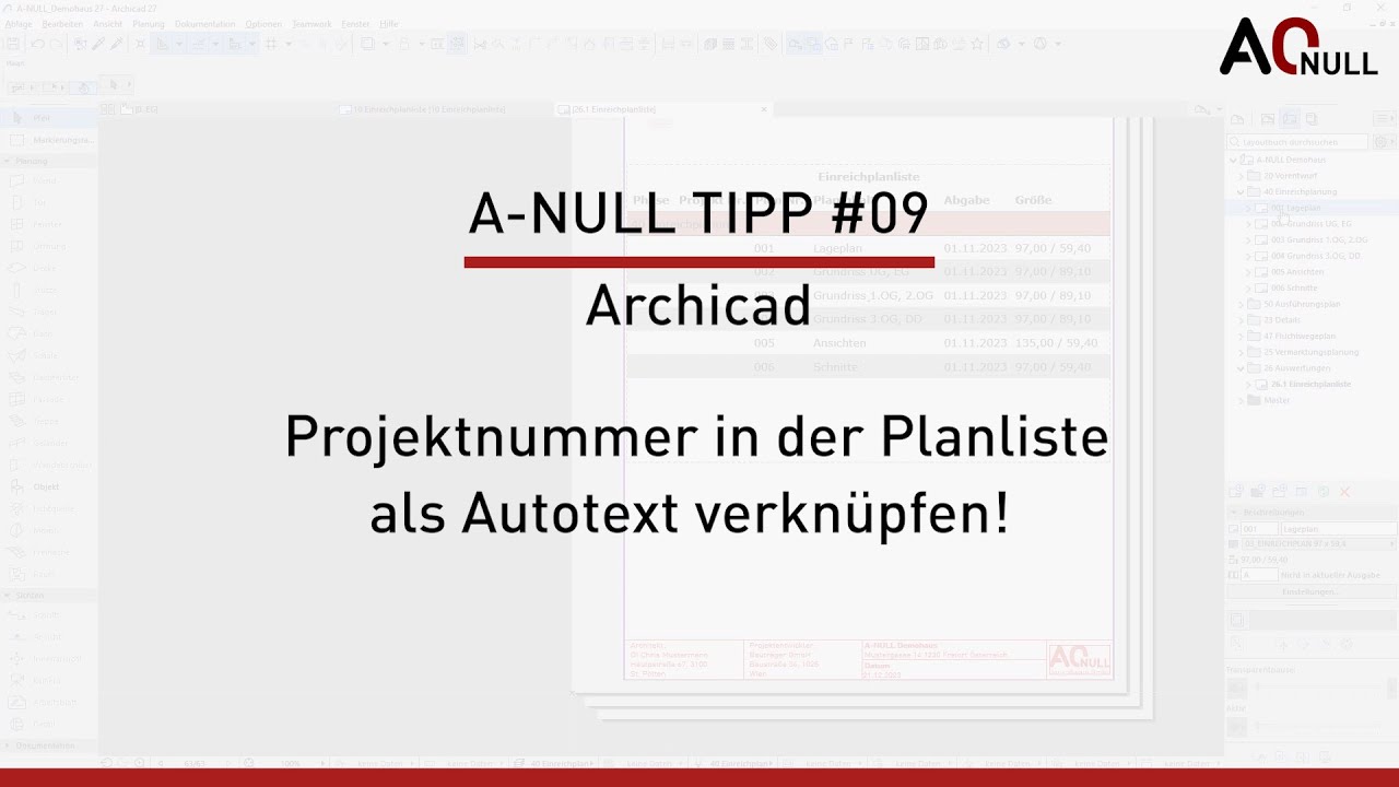 👉 A-NULL Tipp #09 | Archicad: Projektnummer in der Planliste als ...