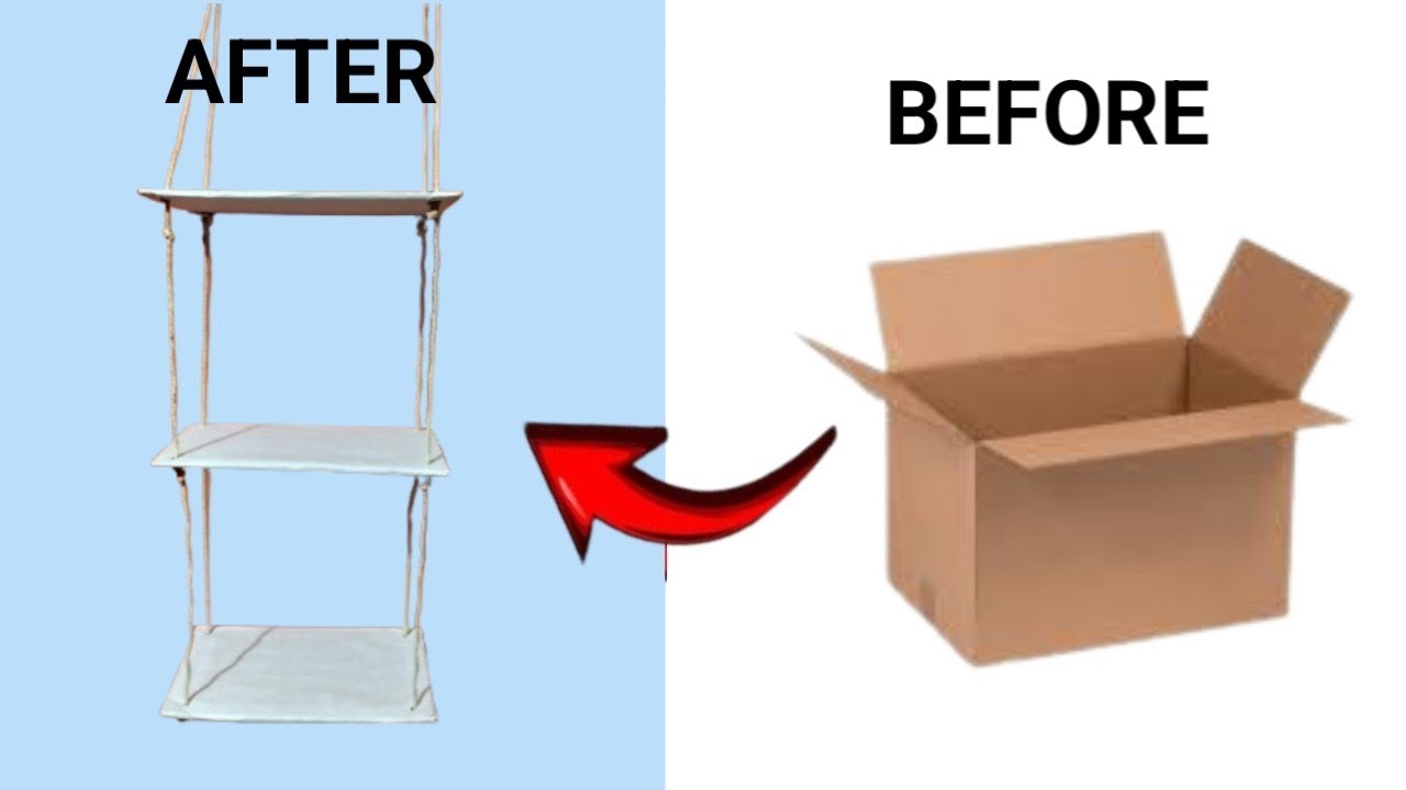 Wall shelf from cardboard box || Diya wall shelf decor || upcycling ...