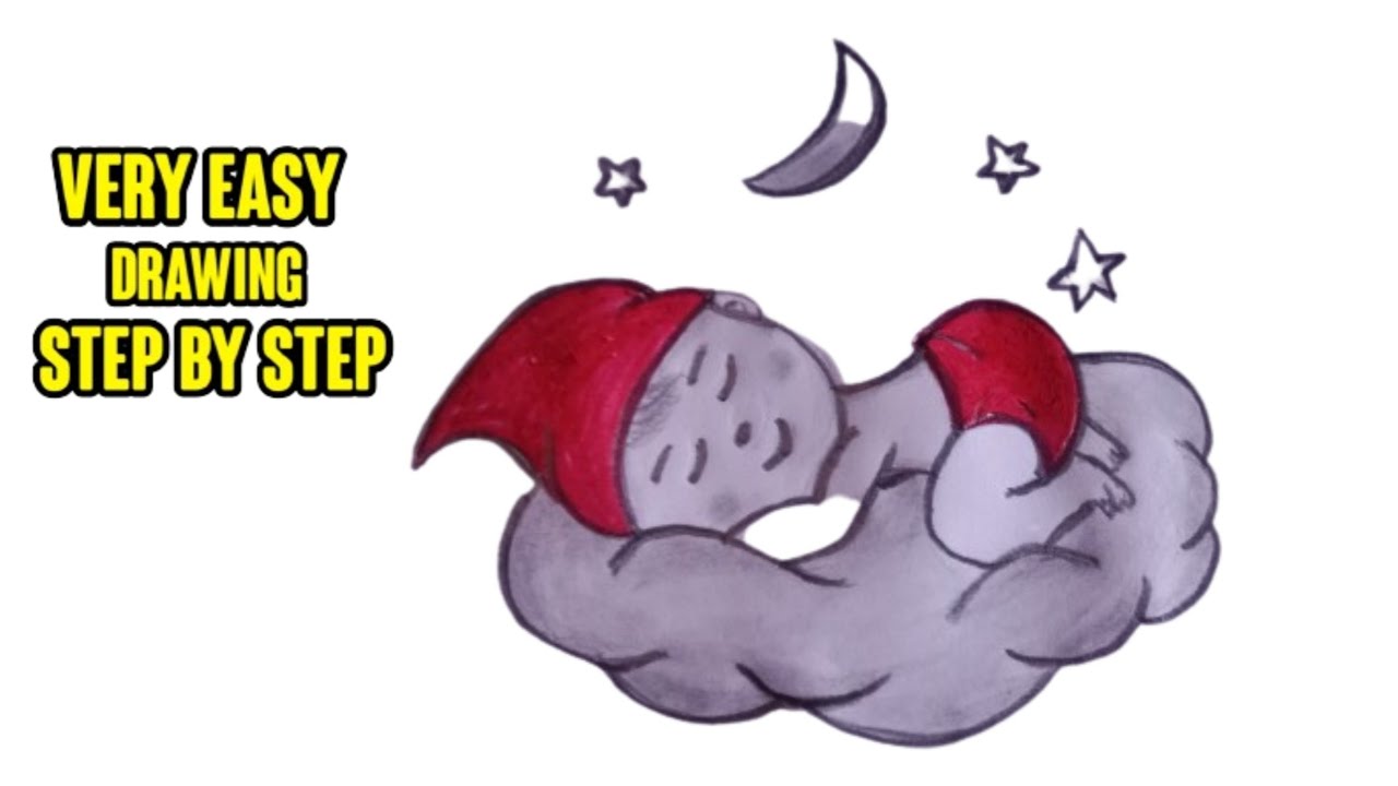 How to draw a cute baby sleeping in moon || MiniArt By Onnika - YouTube