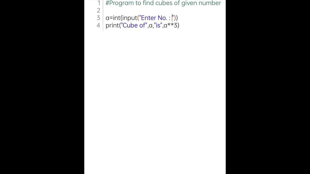 Program to find cube of a number #python #100% working - YouTube