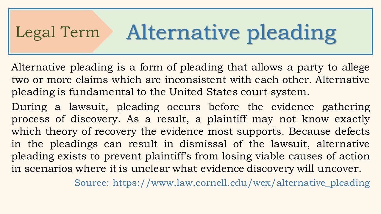 Legal term, definition, Alternative pleading - YouTube