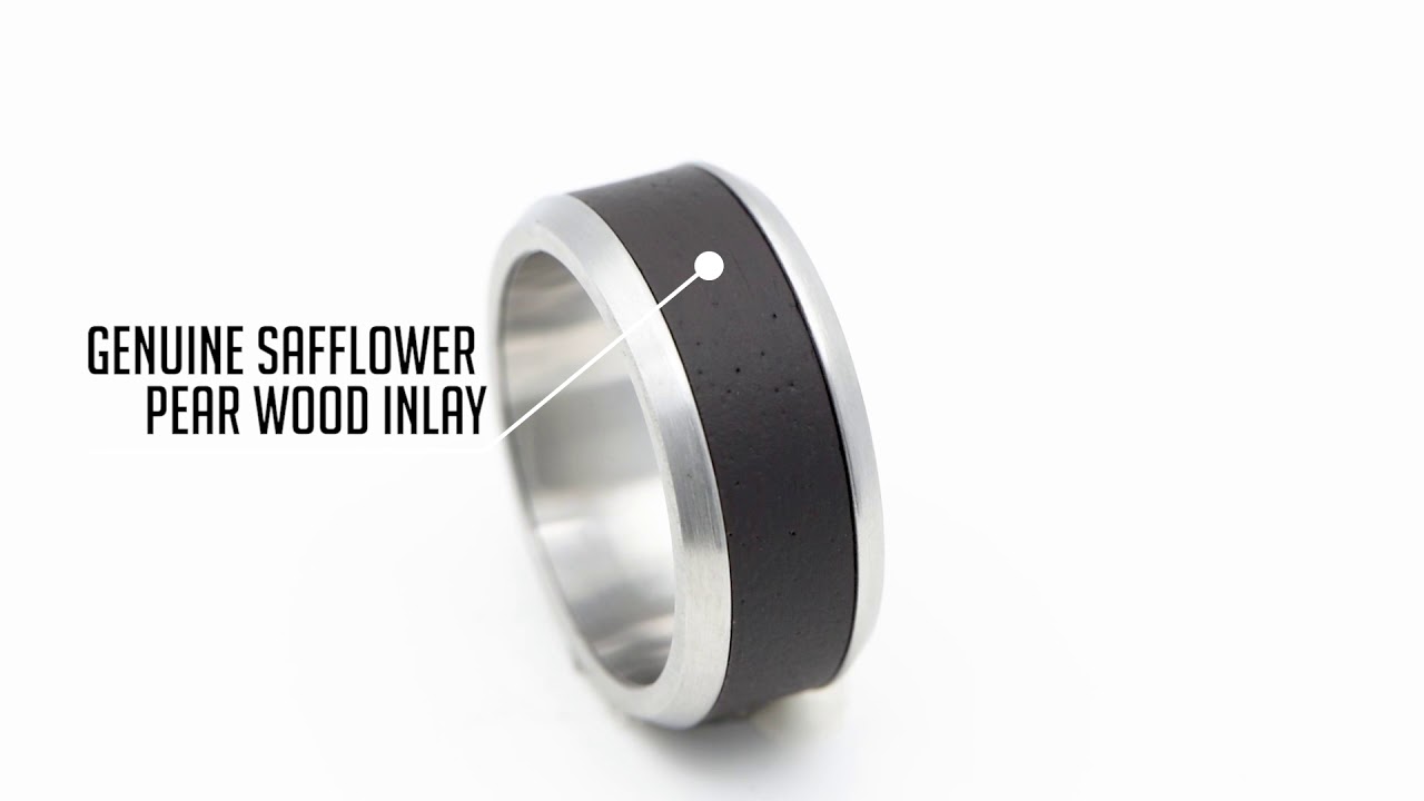 FR18212 - Stainless Steel with Safflower Pear Wood Ring - YouTube