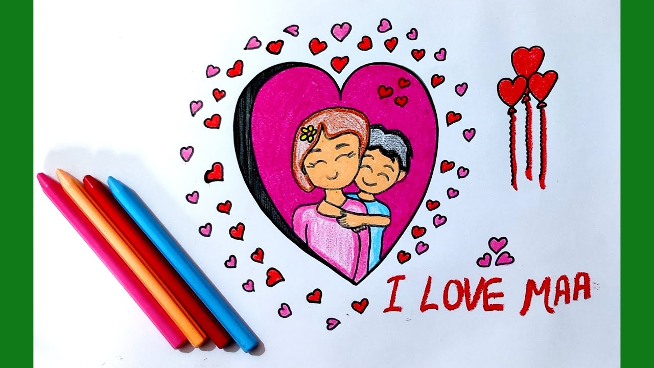 How To Draw Mother and Child In Heart | Mother and Child Drawing | Step ...
