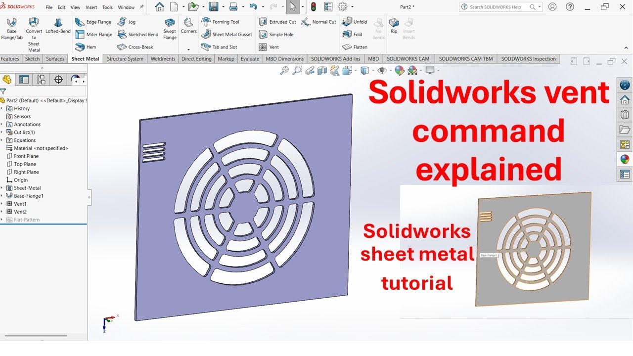 How to use vent command | vent command in solidworks | sheet metal vent ...