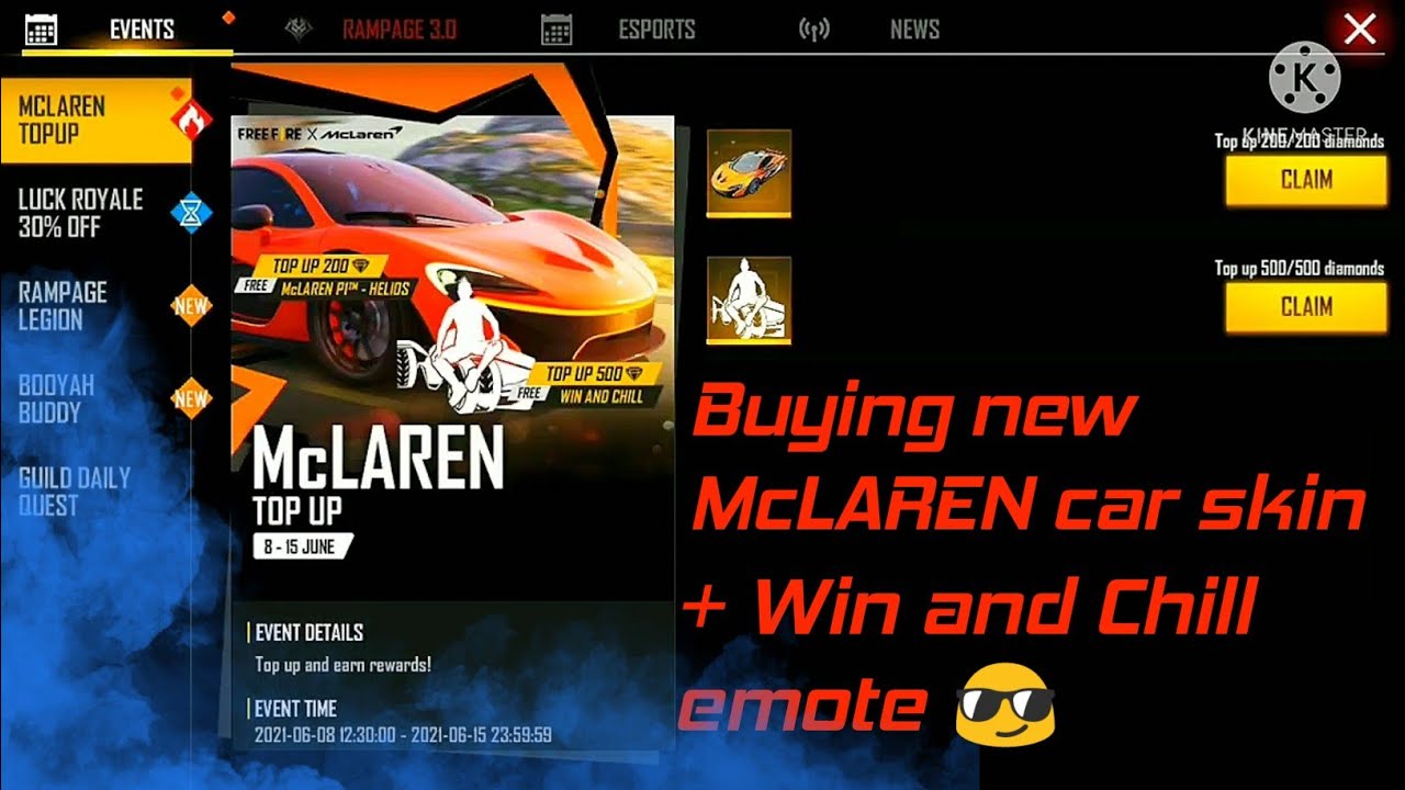 Buying new MCLAREN Car skin and new Win and Chill emote || in free fire ...