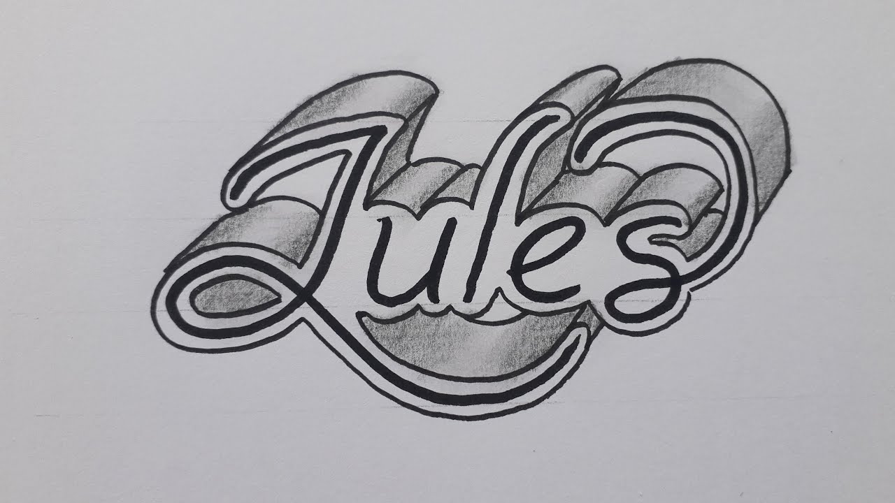 How To Draw Name Jules / Drawing 3d Calligraphy On Paper / Writing art ...