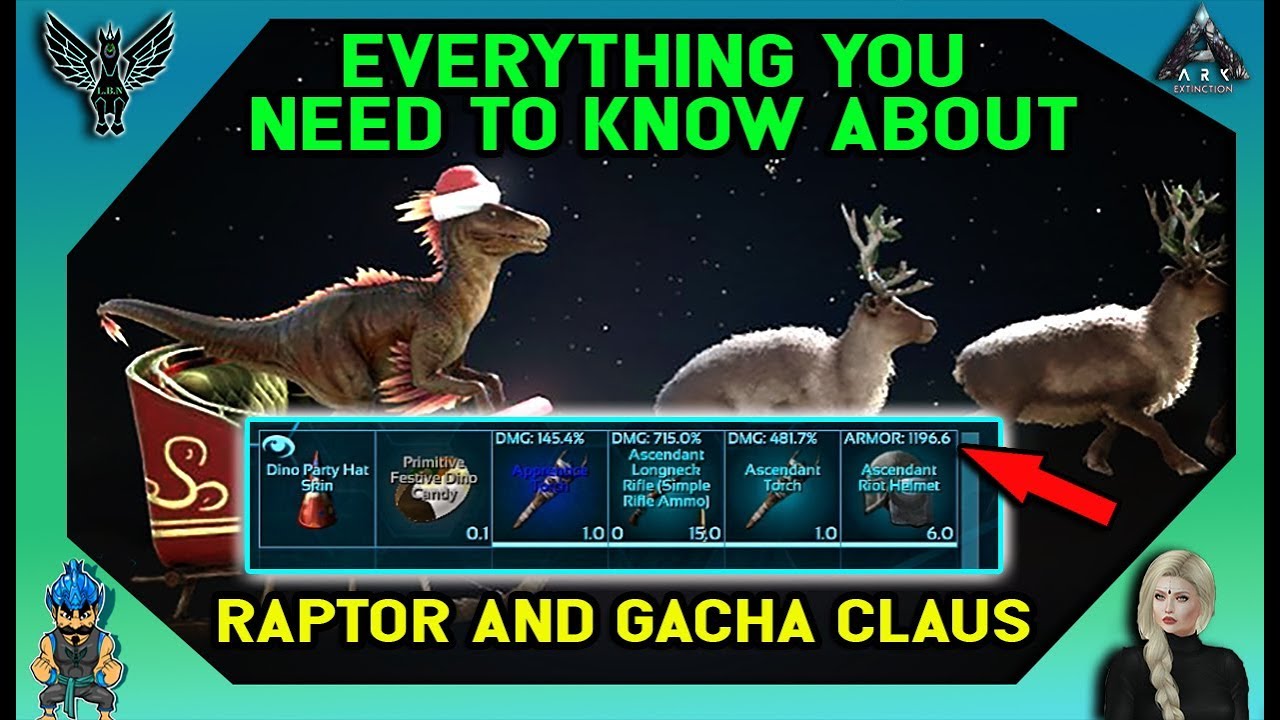 ARK: DETAILED INFORMATION ABOUT RAPTOR AND GACHA CLAUS - HOW TO GET ...