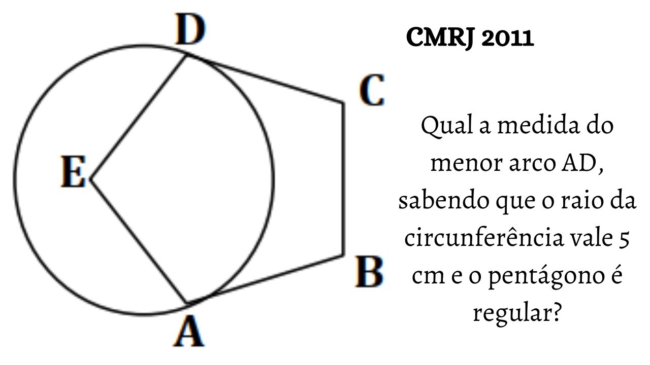 Compr do menor arco AD em uma circunf cujos lados de um pentágono ...