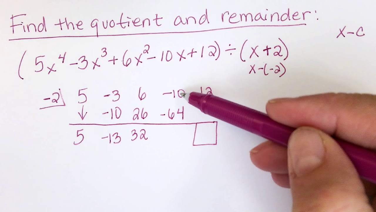 Use Synthetic Division to Divide a Polynomial by a Binomial - YouTube
