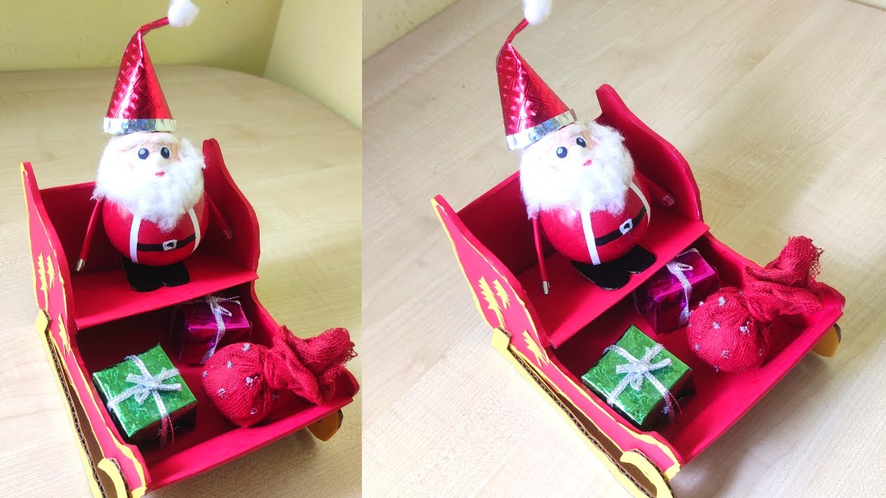 How to Make Santa's Sleigh from Waste Cardboard | Sleigh Making | Diy ...
